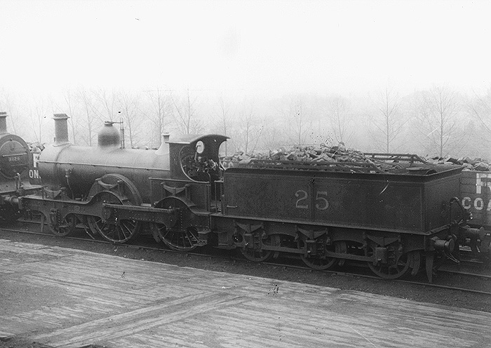 Midland Railway class 1 2-4-0 No 25, clearly still in use, photographed ...