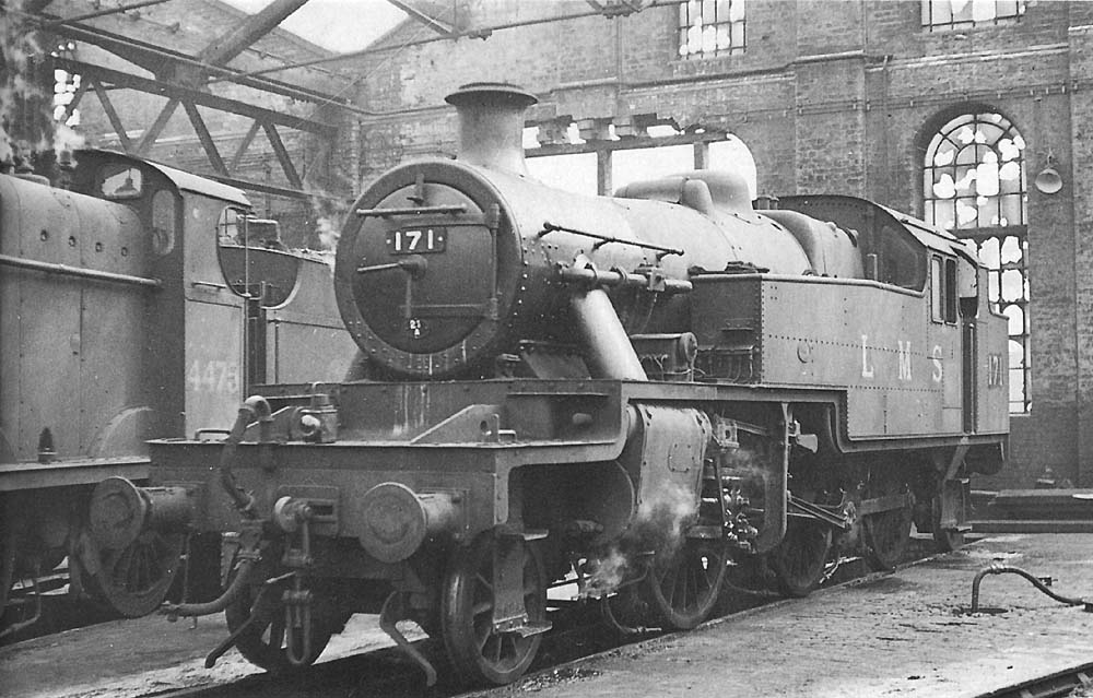 Saltley Shed: - Ex-LMS 3P 2-6-2T No 171 is seen in March 1948 inside ...